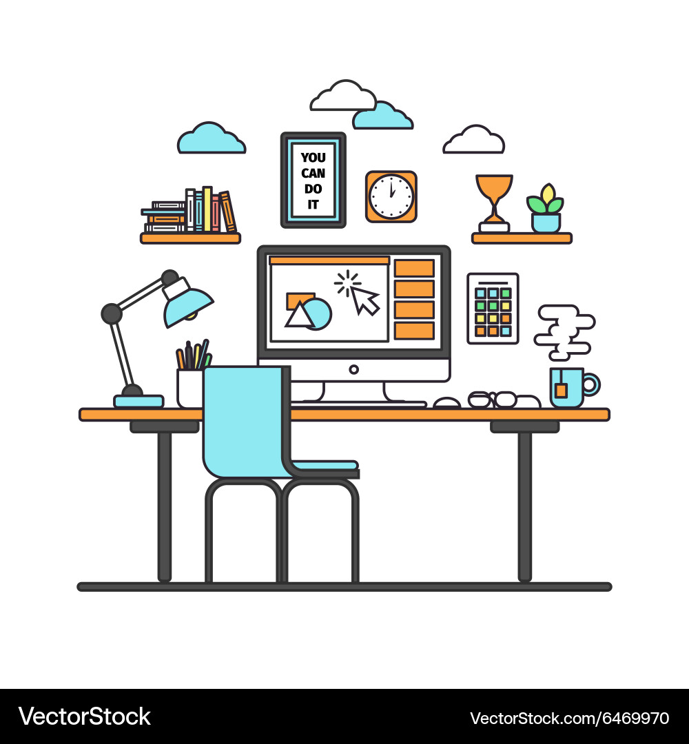 Workspace line art Royalty Free Vector Image - VectorStock