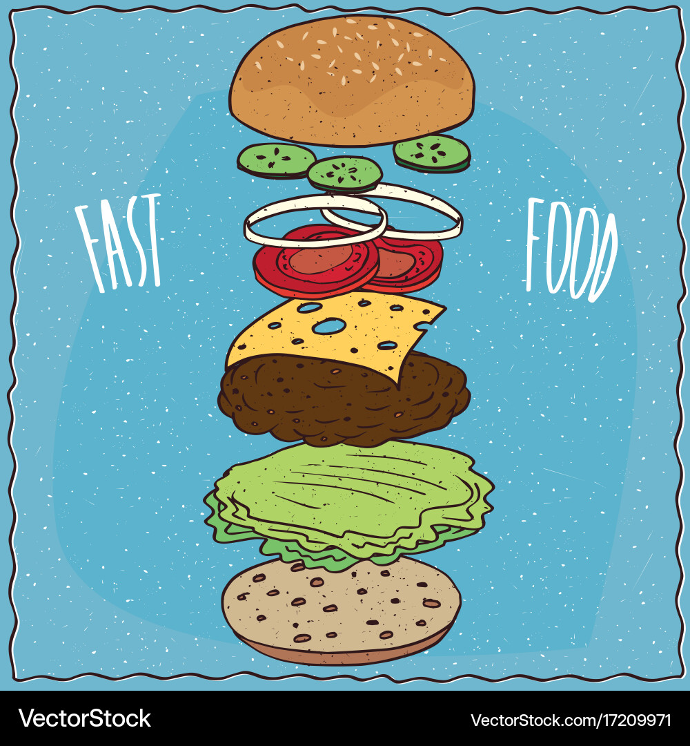 Cheeseburger Anatomy - Exploded View Royalty Free Vector