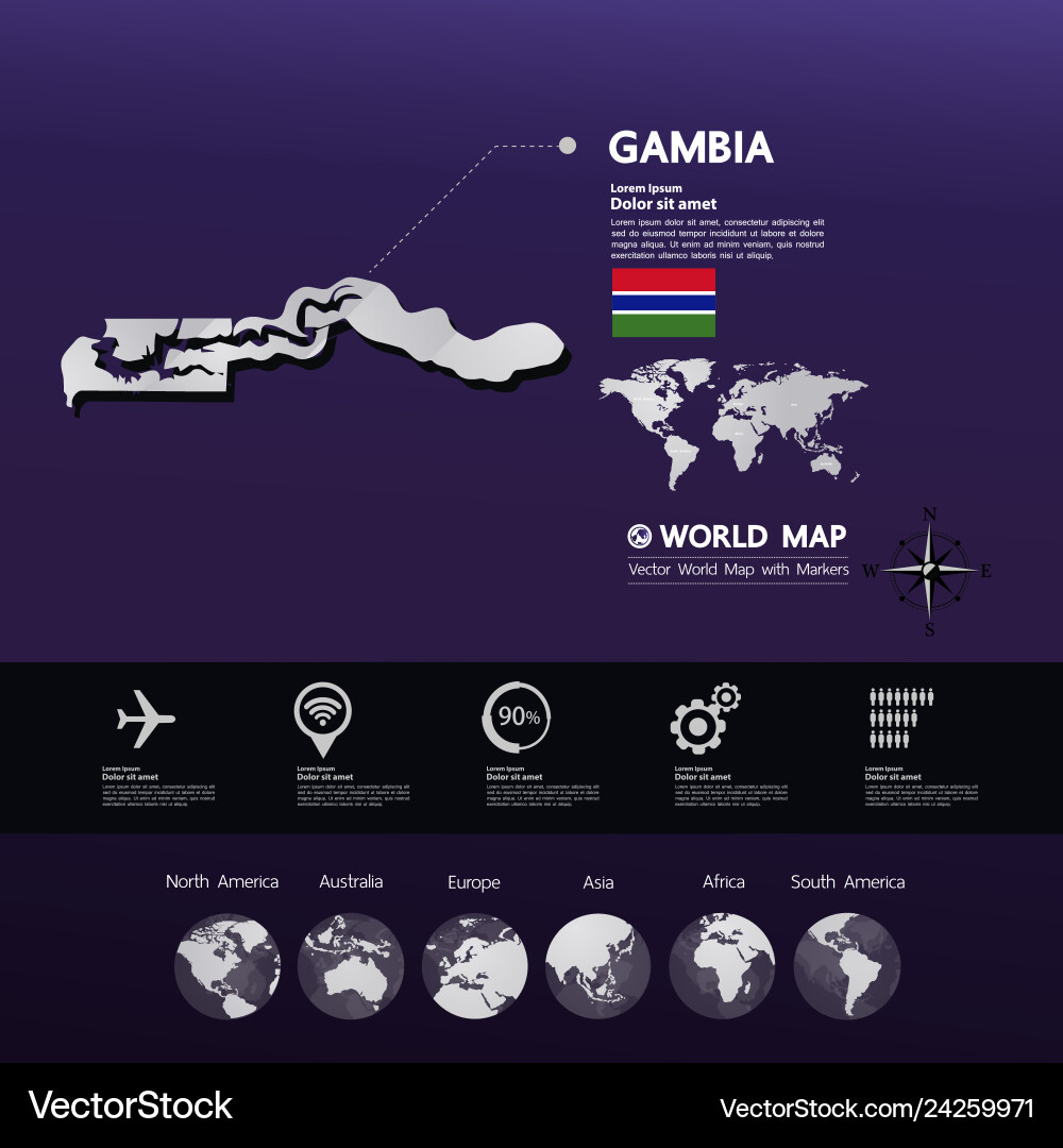 Gambia map Royalty Free Vector Image - VectorStock