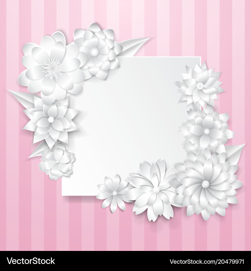 Greeting card template with paper flowers Vector Image