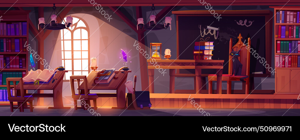 Magic school room interior for wizard study Vector Image