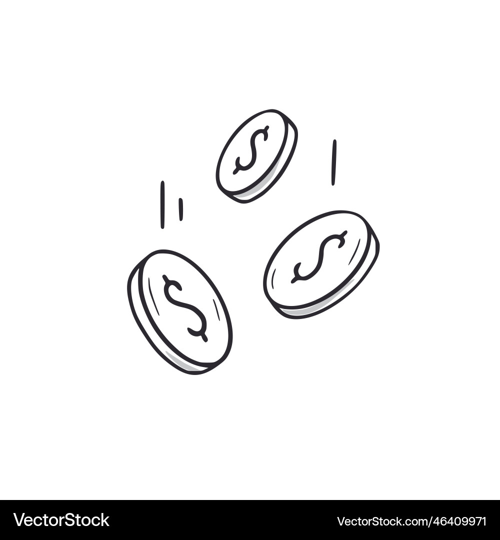Money coin dropping doodle dollar falling Vector Image