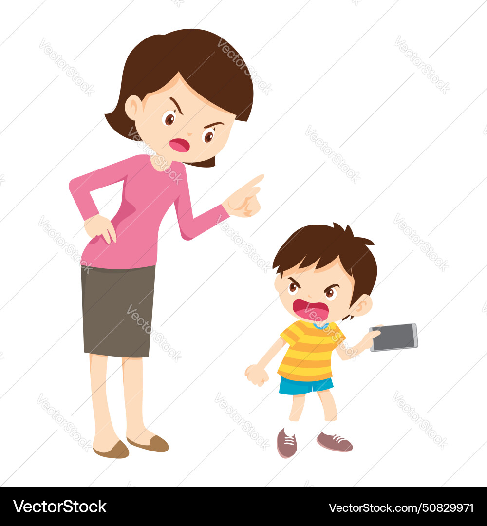 Parent angry to kid addicted phone Royalty Free Vector Image