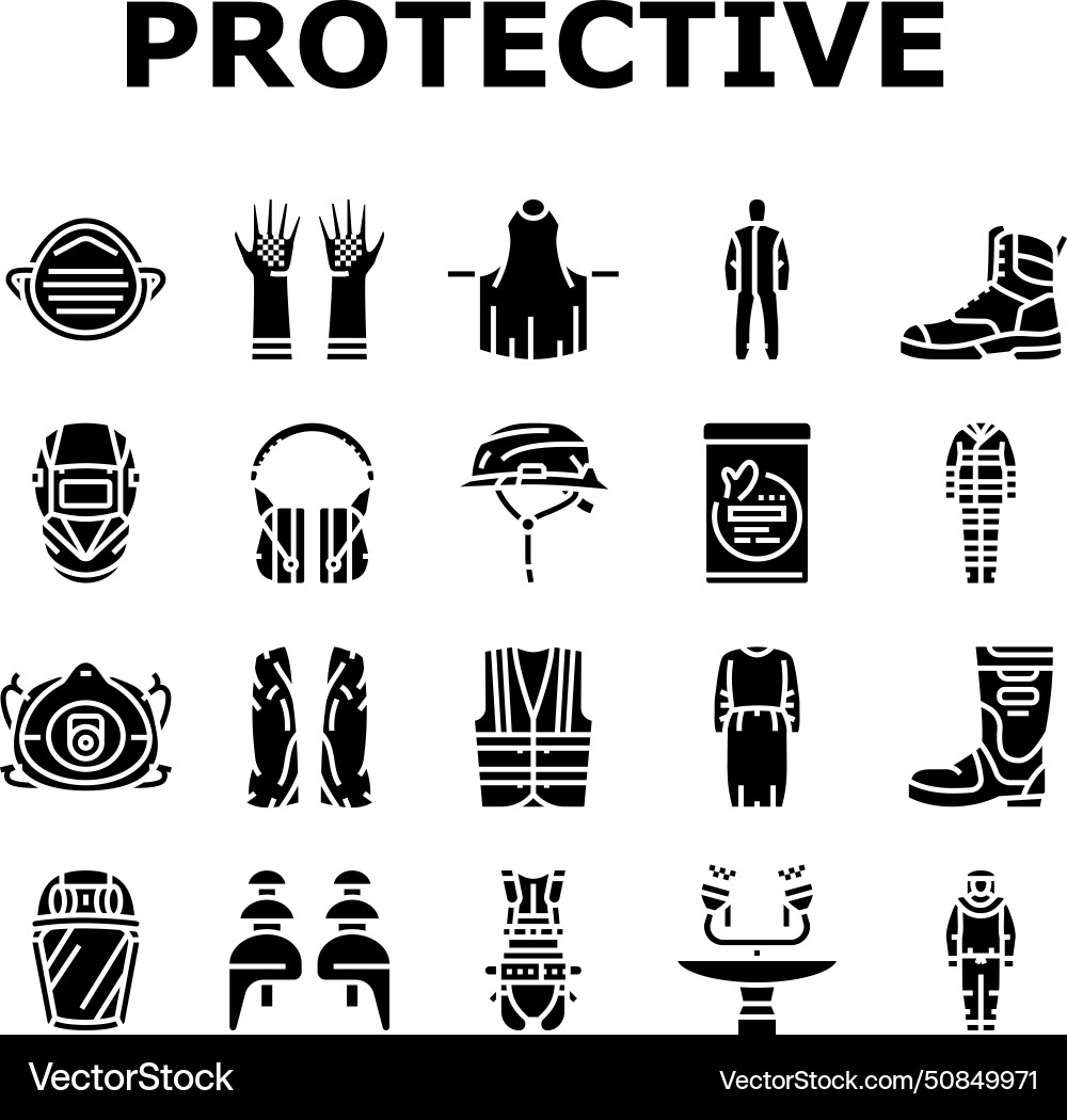 Ppe protective safety kit icons set Royalty Free Vector