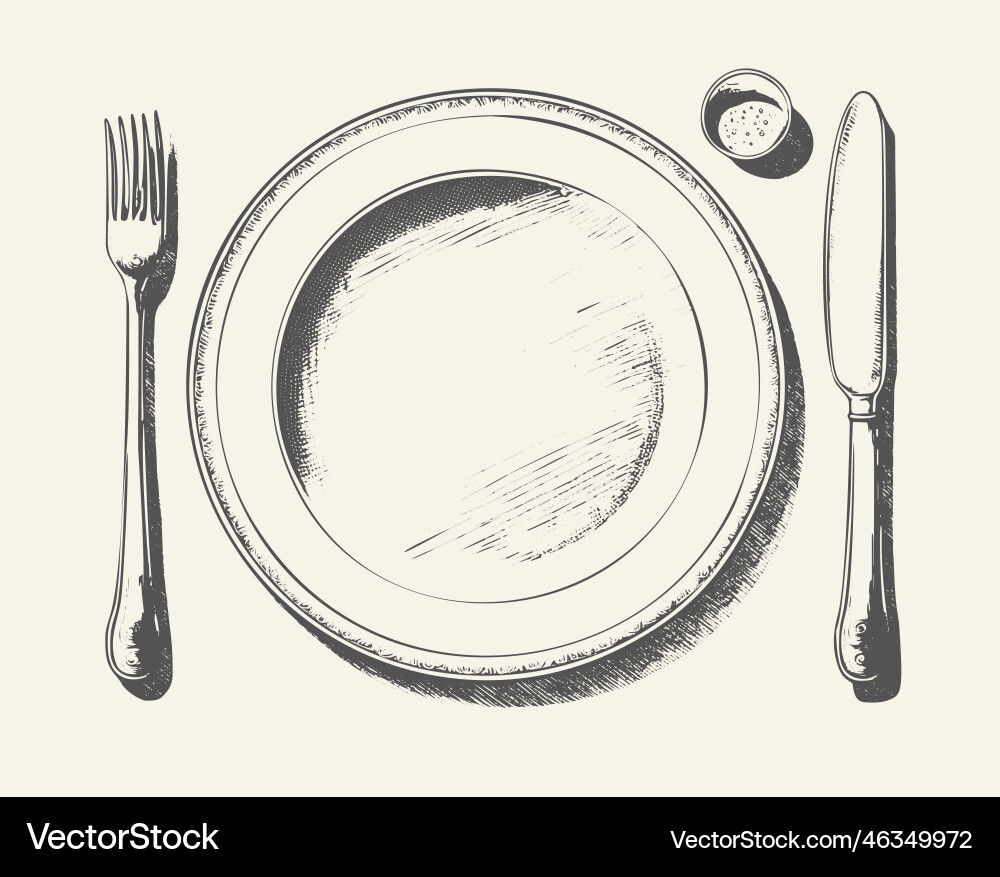 A realistic hand-drawn sketch of an empty plate Vector Image