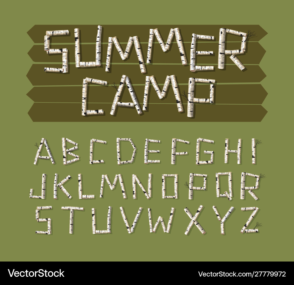 Alphabet font made birch tree logs Royalty Free Vector Image