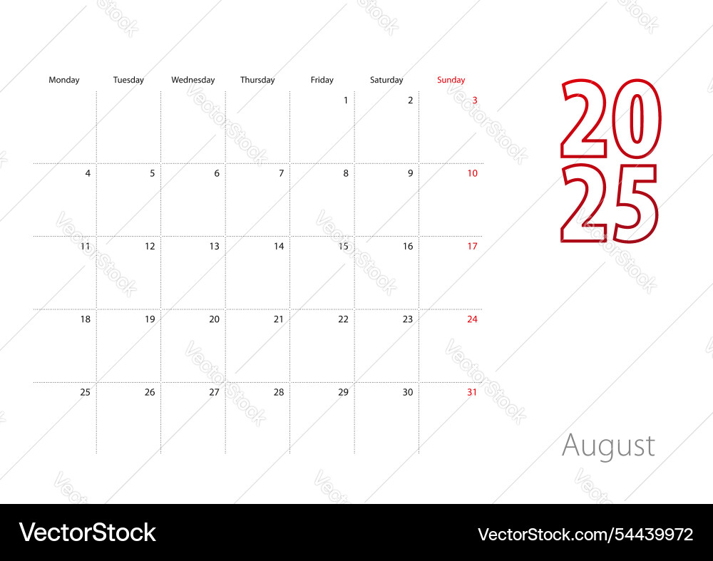 Calendar for august 2025 in modern design planner Vector Image
