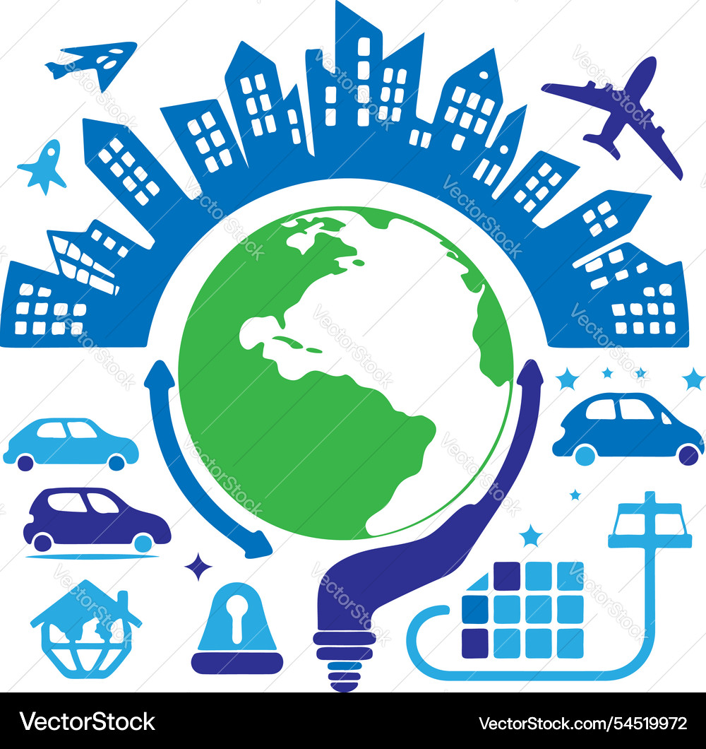 Global city eco-friendly transport energy Vector Image