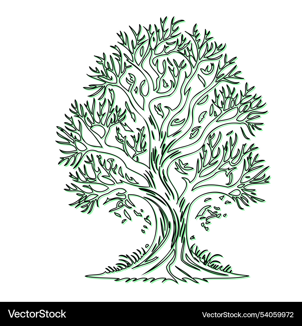 Haunted tree outline sketch green Royalty Free Vector Image