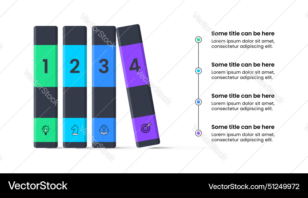 Infographic template standing books with 4 steps Vector Image