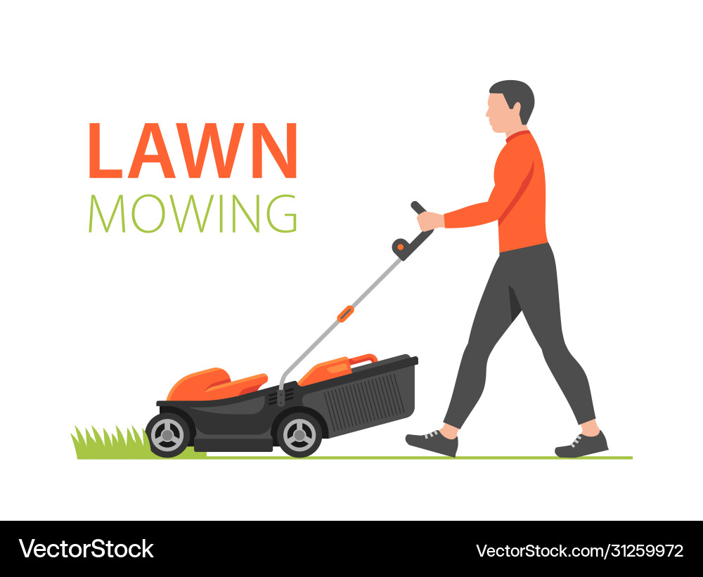 Man with red lawn mower Royalty Free Vector Image