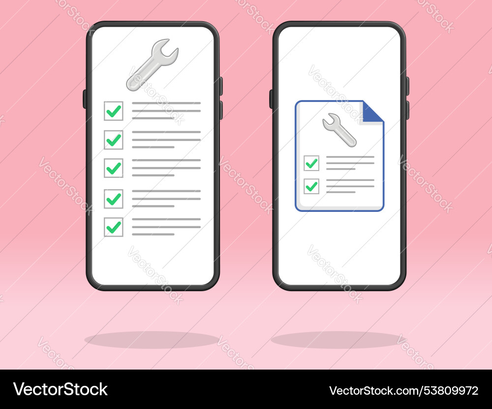Smartphone checklist wrench repair tasks file Vector Image