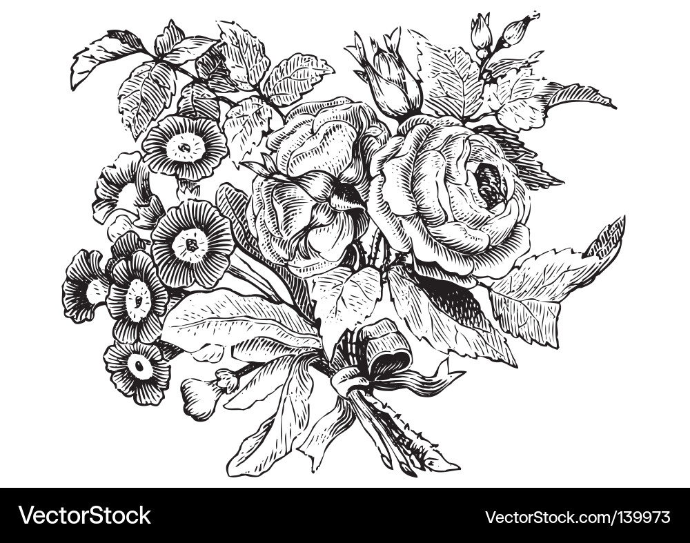Antique flowers engraving Royalty Free Vector Image