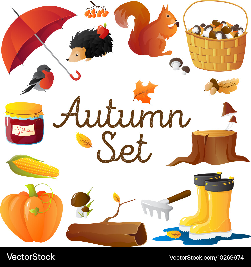 Autumn icons set round composition poster Vector Image