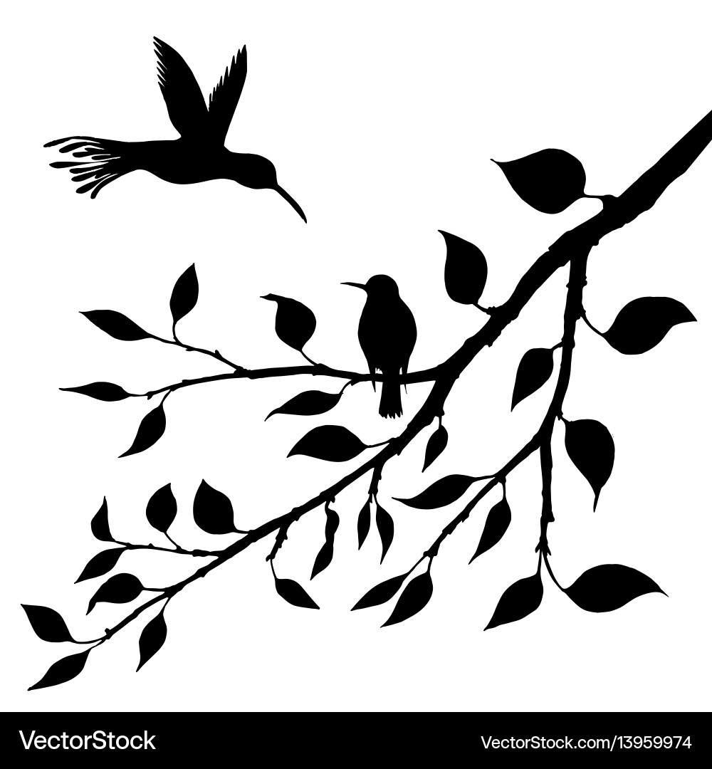 Birds at tree silhouettes Royalty Free Vector Image