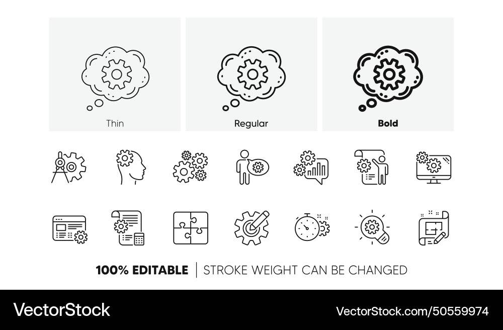 Engineering line icons puzzle dividers tool Vector Image