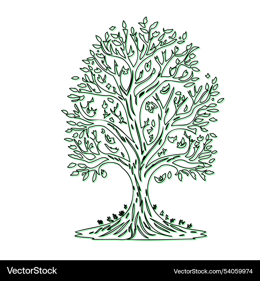 Haunted tree outline sketch green Royalty Free Vector Image