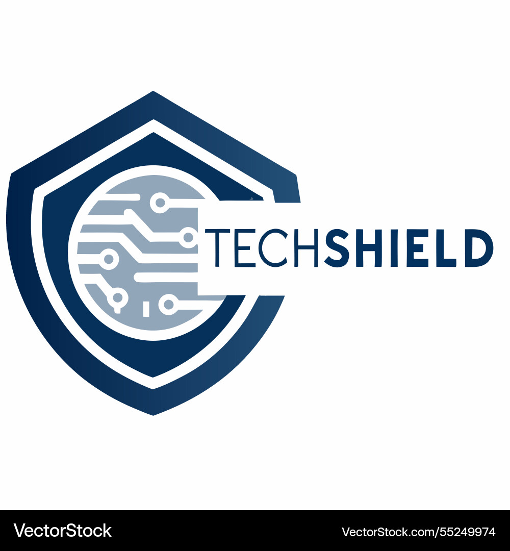 Modern tech company logo with circuitry shield Vector Image