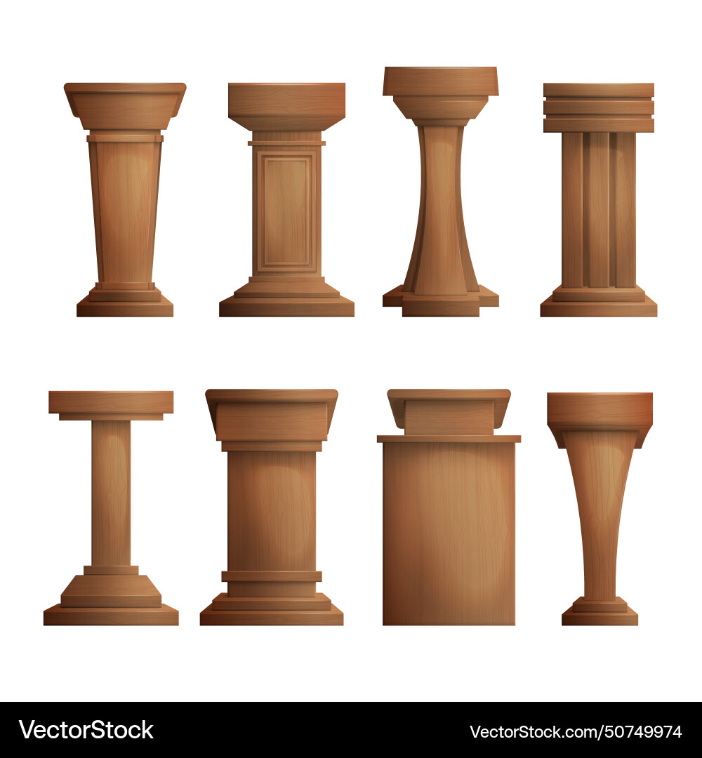 Realistic wooden tribune set Royalty Free Vector Image