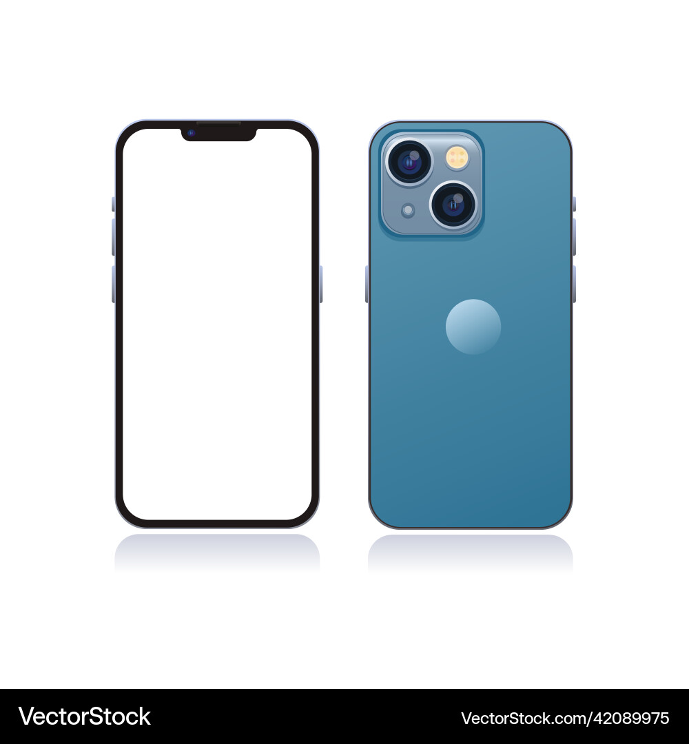 Apple iphone 13 front and back blue color mockup Vector Image