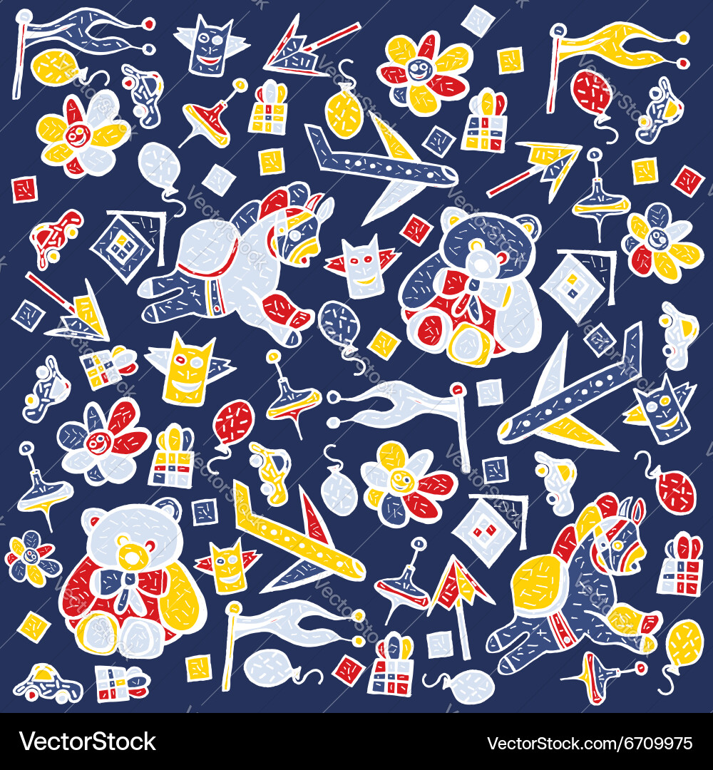 Child pattern with cute toy elements Royalty Free Vector