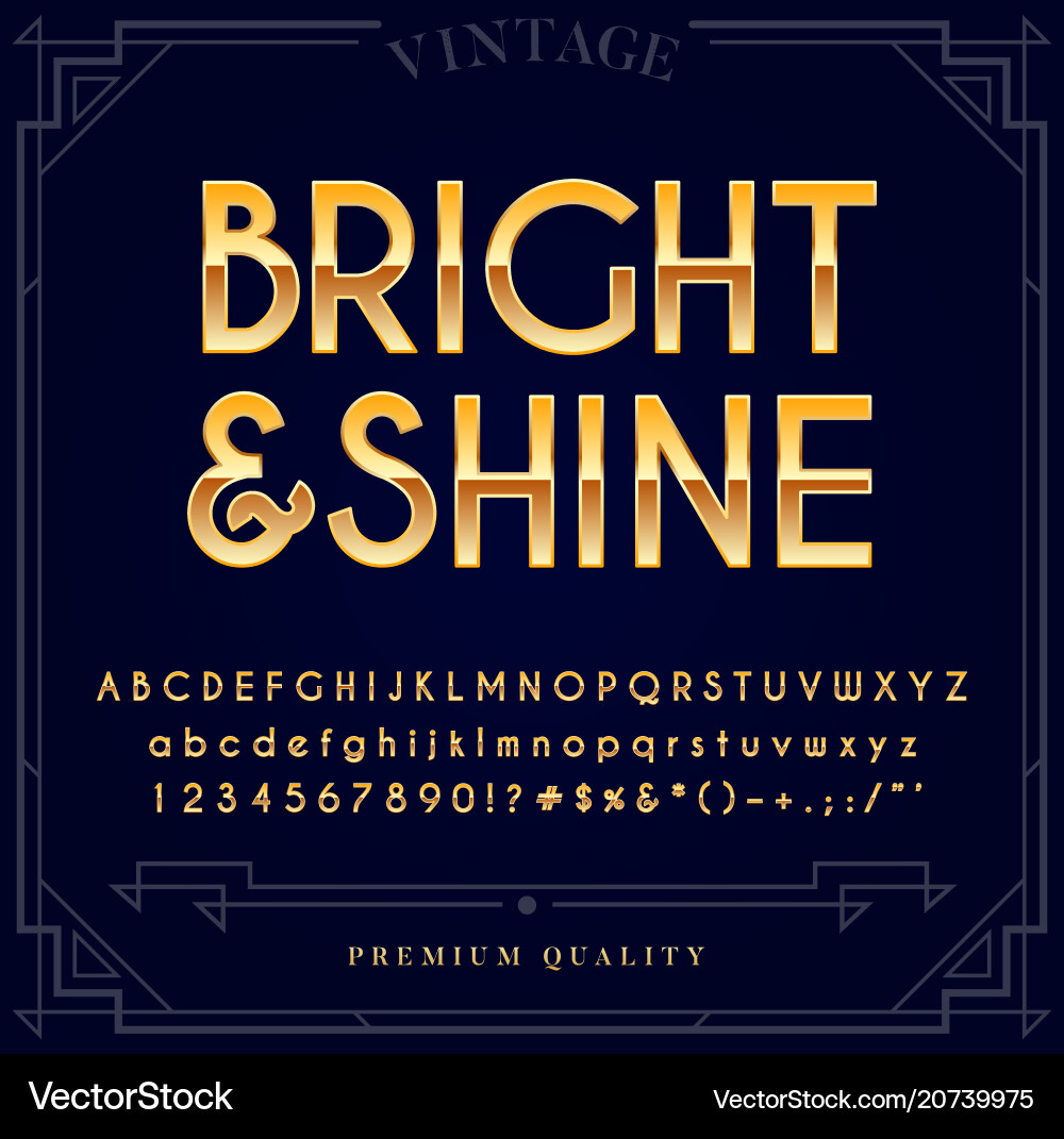 Gold metallic font set letters numbers Royalty Free Vector