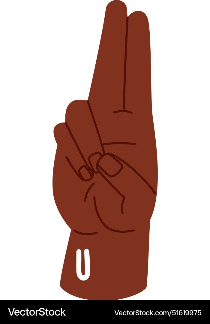 Hand sign alphabet u letter Royalty Free Vector Image