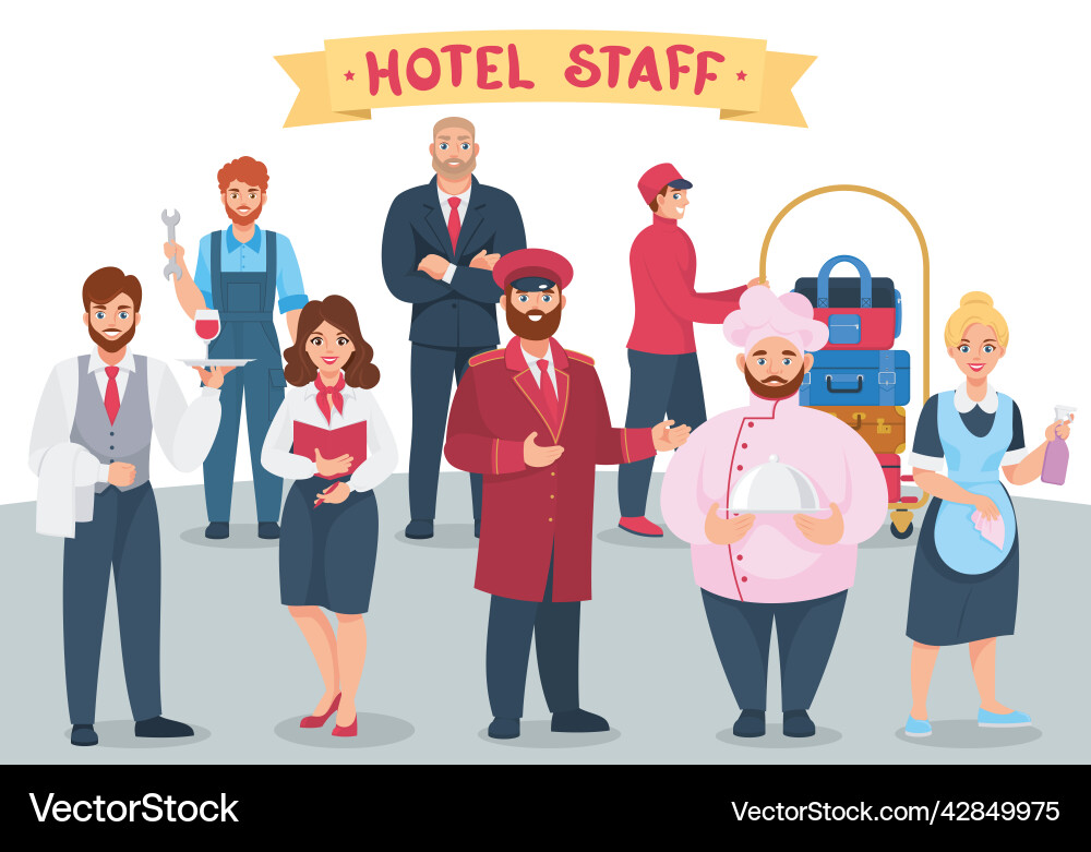 Hotel staff members composition Royalty Free Vector Image