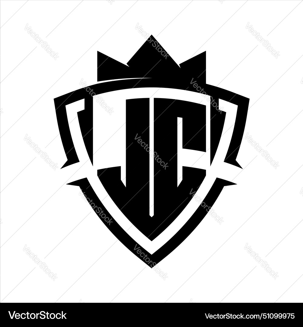 Jc letter bold monogram triangle curve shield Vector Image