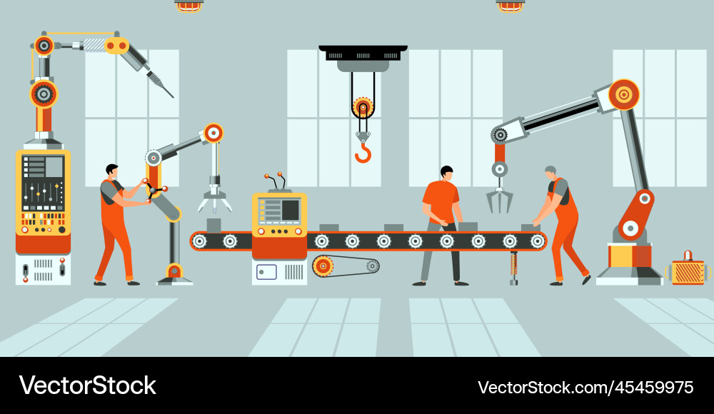 Robotic Assembly Line Automation Royalty Free Vector Image