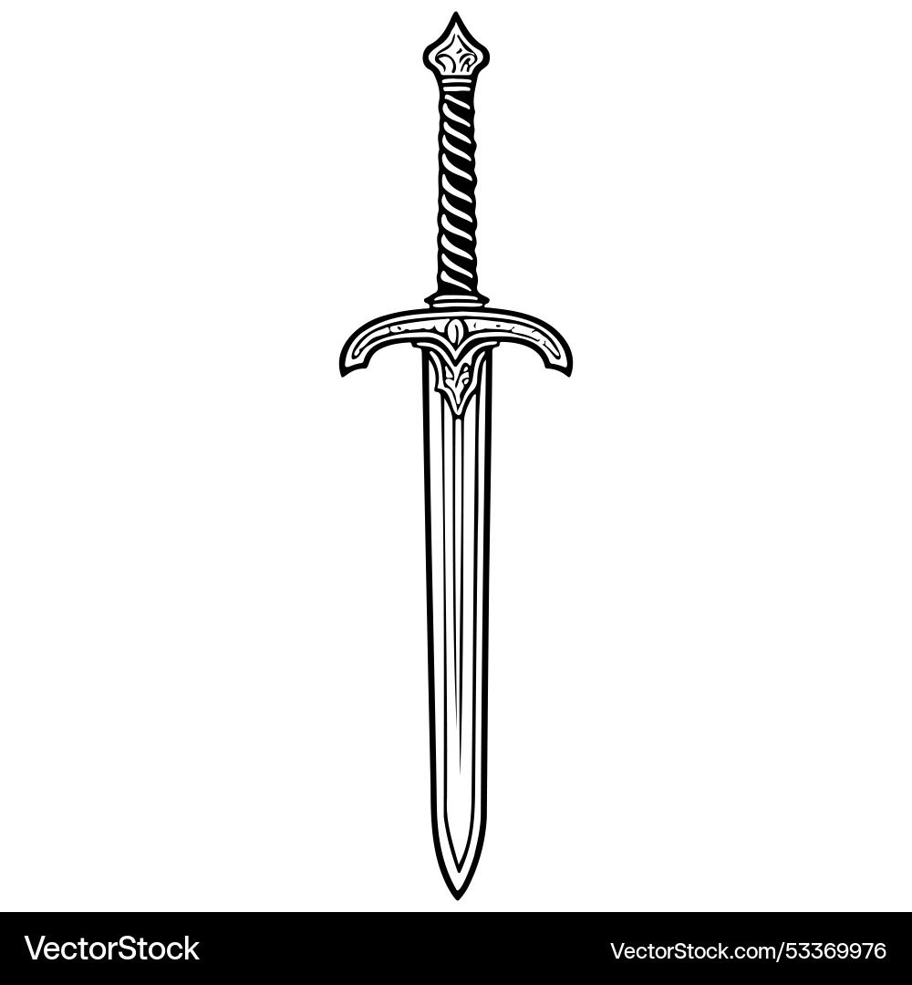Ink sword monochrome outline drawing realistic Vector Image