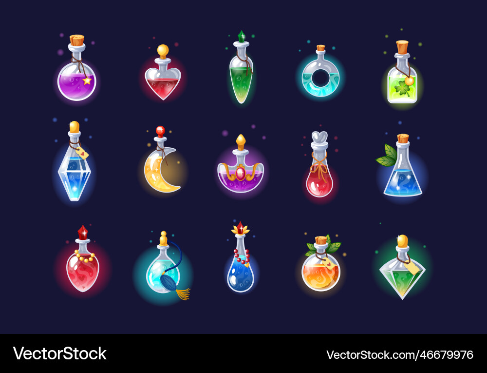 Magic potion bottle poison vial different forms Vector Image