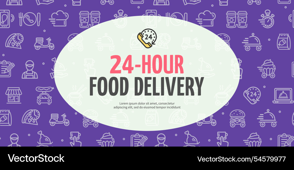 24 Stunden Food Delivery Konzept horizontale Placard