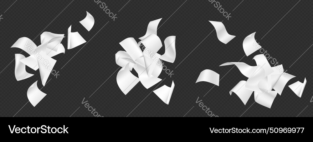 3d realistic paper document sheet fly on wind Vector Image