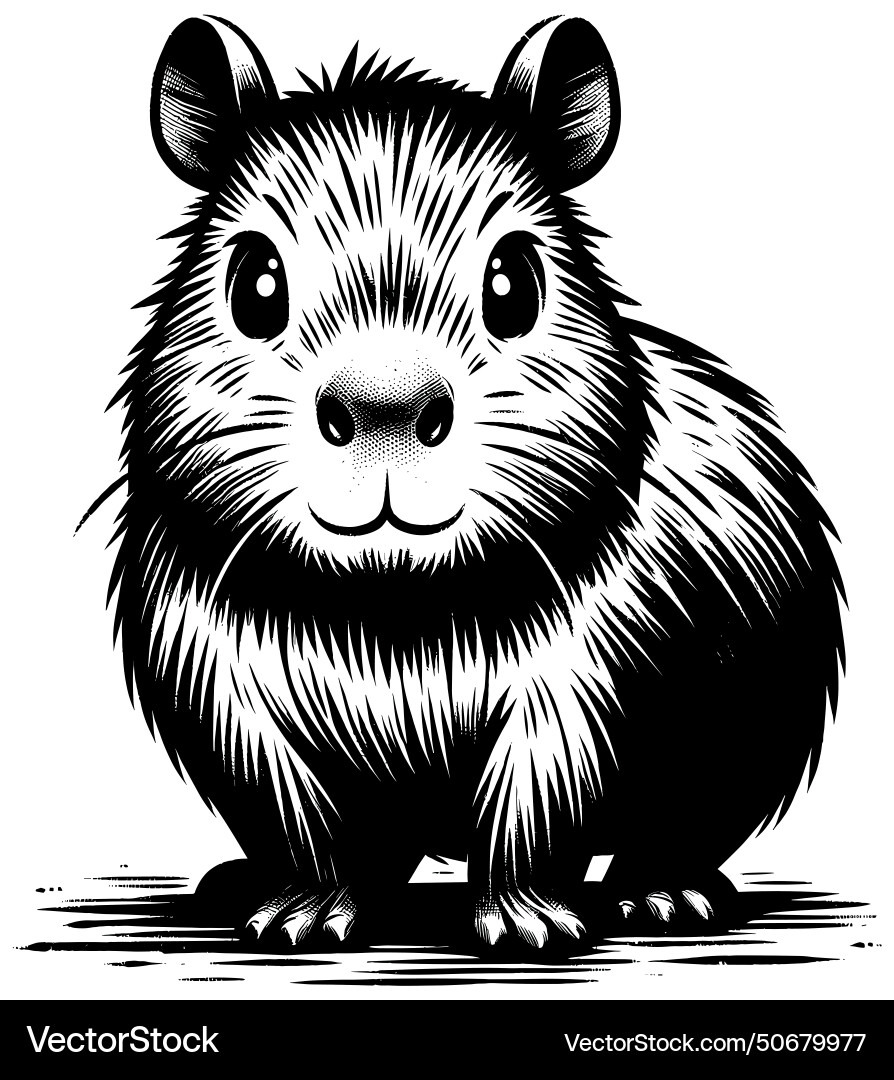 Capybara baby linocut Royalty Free Vector Image