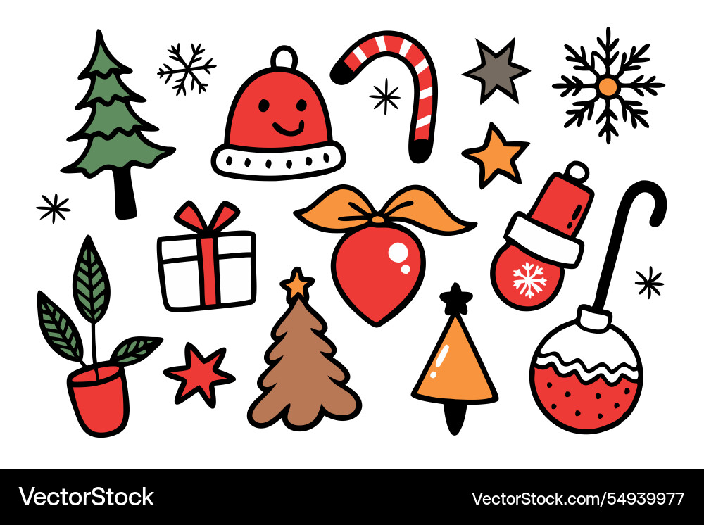 Dodle christmas symbols hand draw black felt tip Vector Image