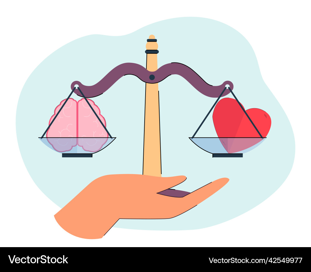 Hand holding scales with brain and heart Vector Image