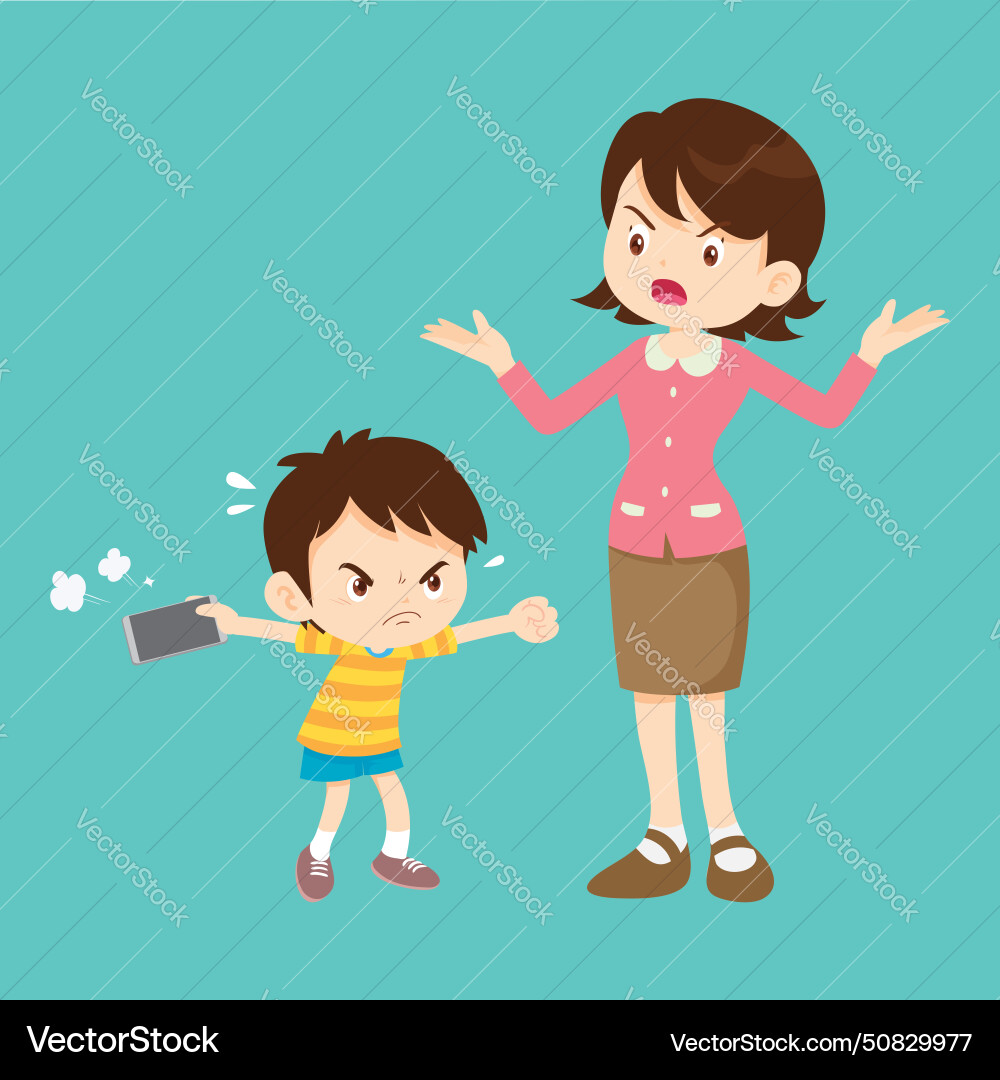 Parent angry to kid addicted phone Royalty Free Vector Image