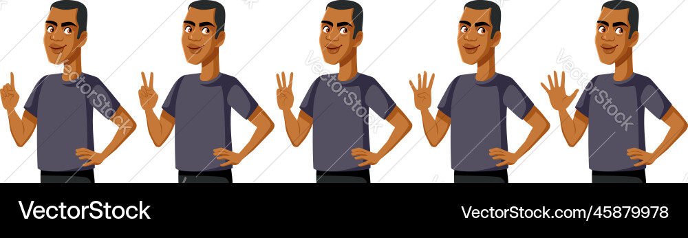 Handsome man counting from one to five cartoon Vector Image