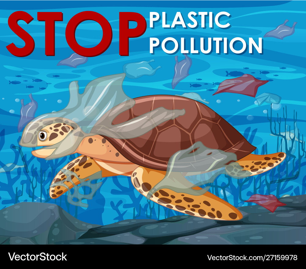 Poster design with sea turtle in ocean Royalty Free Vector