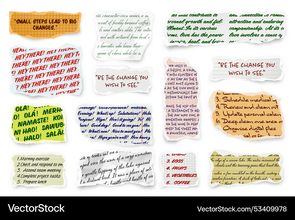 Ripped paper strips with handwritten text Vector Image