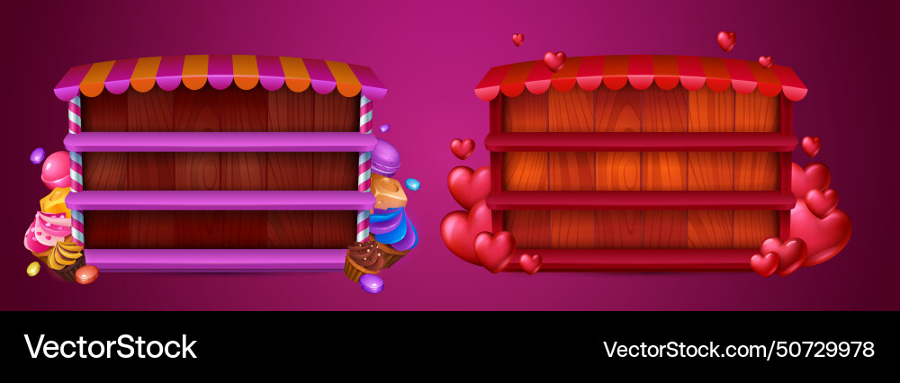 Shop window template with desserts and hearts Vector Image