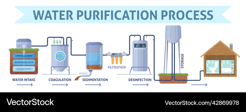 Water Purification Process Steps Royalty Free Vector Image