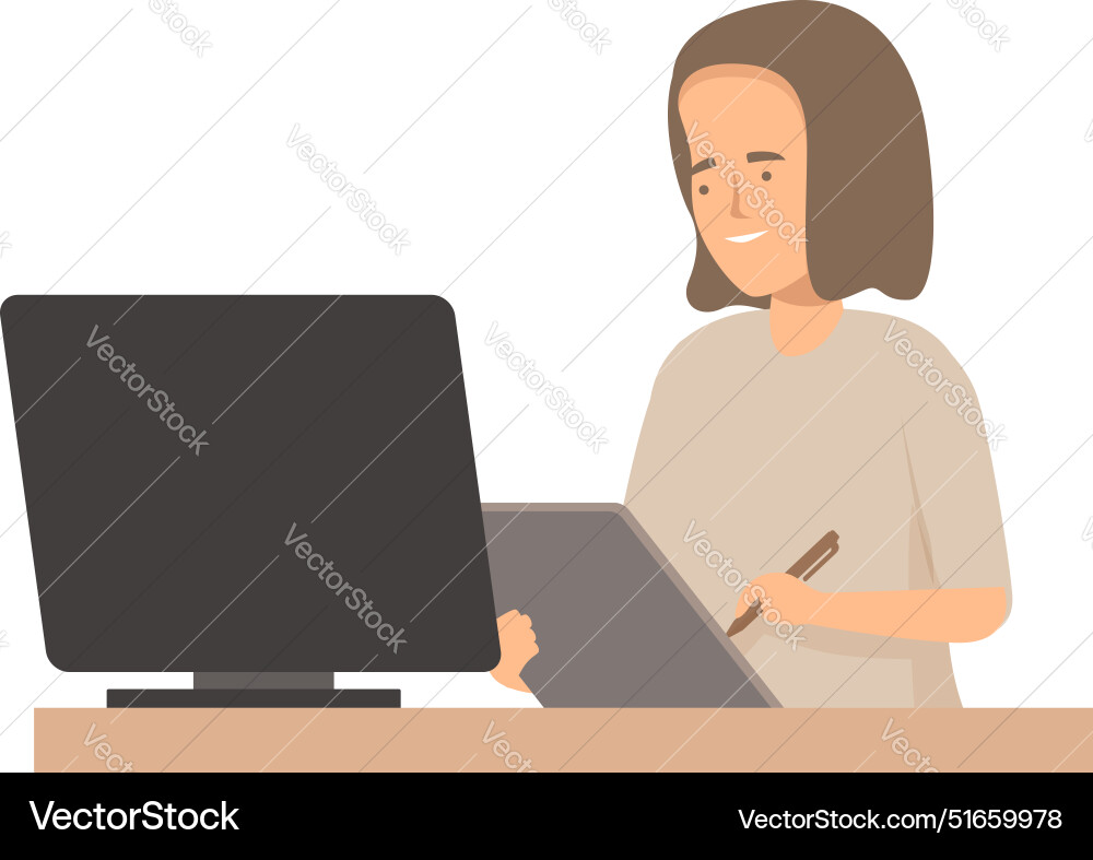 Woman designer using graphic tablet and pen Vector Image