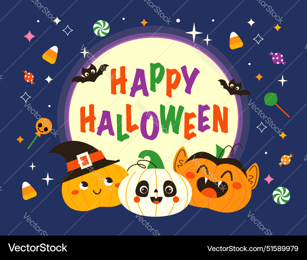 Cute halloween pumpkins trick or treating night Vector Image