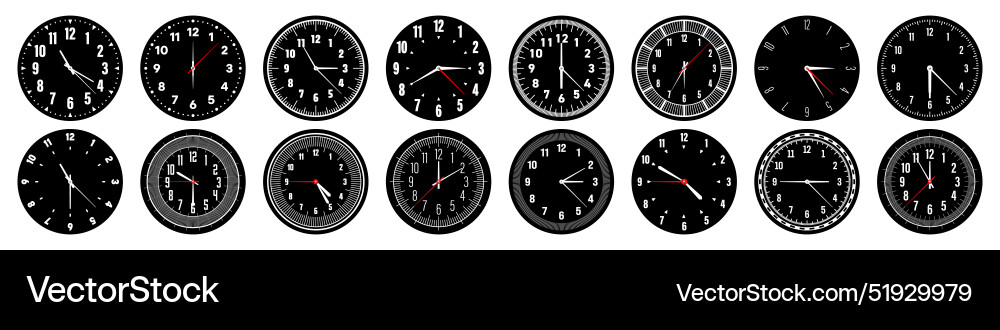 Mechanical clock faces with hands bezel watch Vector Image