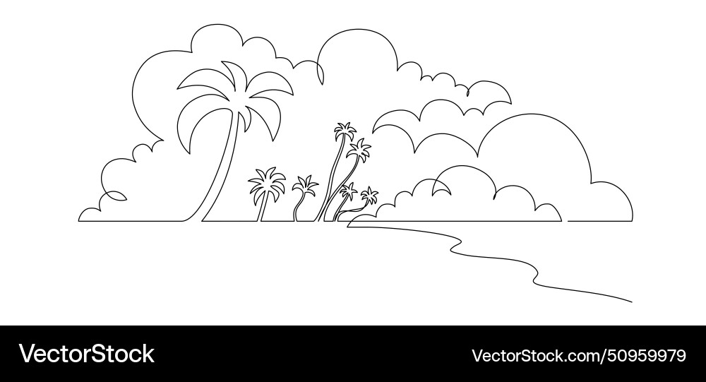 One continuous line drawing of beach with palm Vector Image