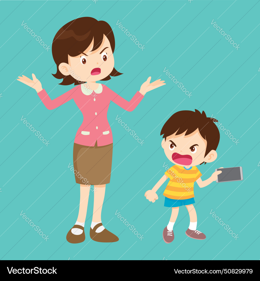 Parent angry to kid addicted phone Royalty Free Vector Image