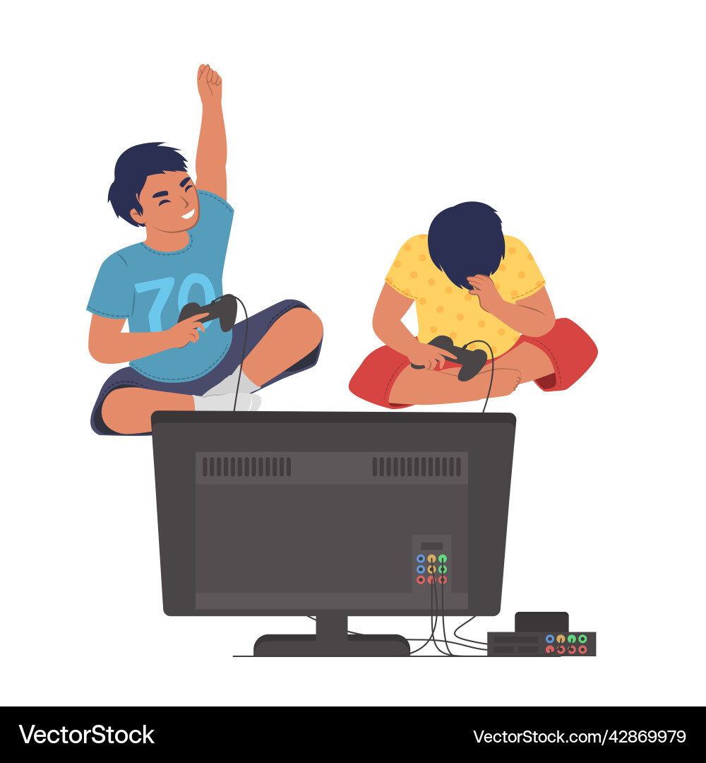 Two boys video game player Royalty Free Vector Image