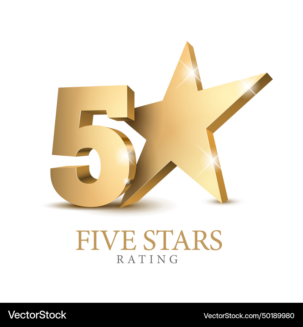 5 gold 3d star rating five symbol or emblem Vector Image